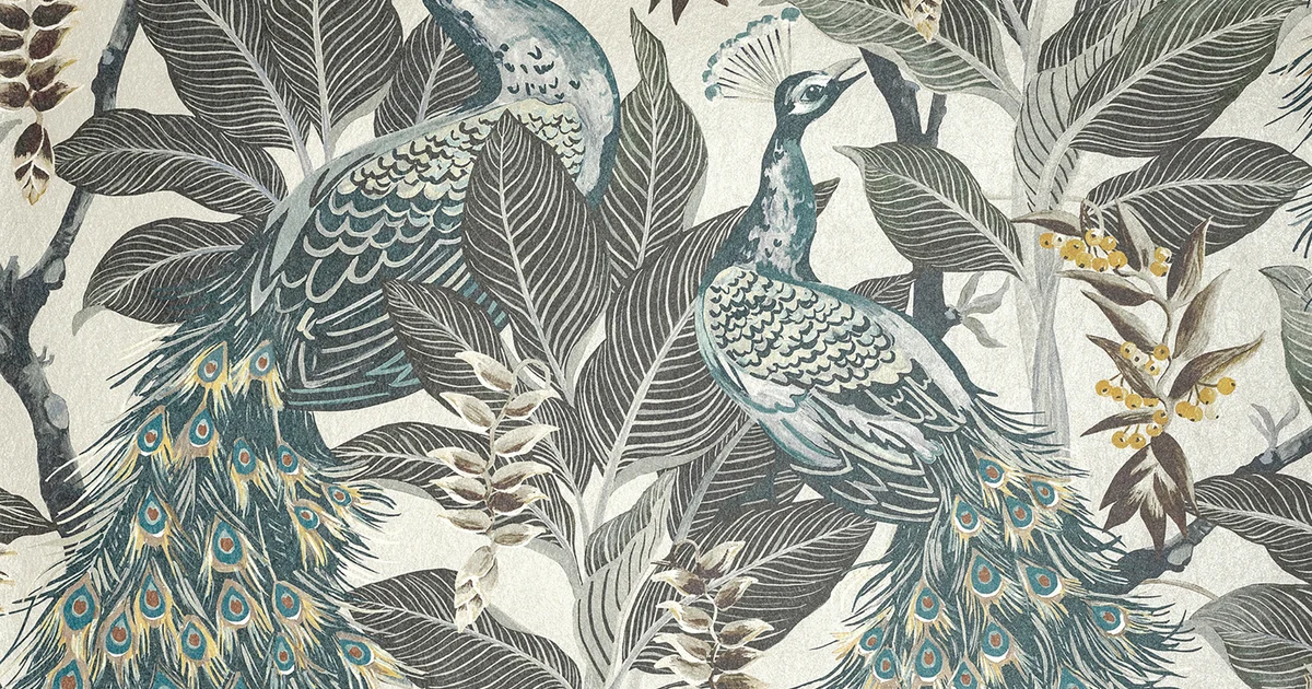 Catherine Martin by Mokum Royal Peacock Wallpaper Vintage White | Mokum ...