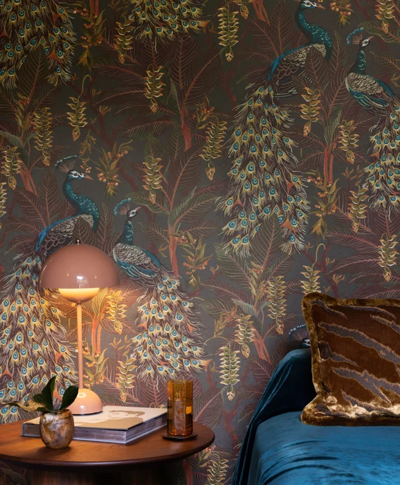 Catherine Martin by Mokum Royal Peacock Wallpaper Midnight | Mokum Textiles