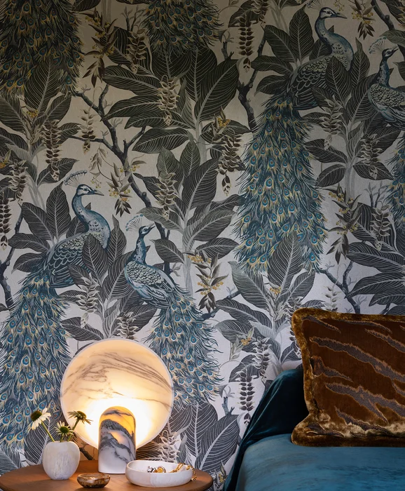 Catherine Martin by Mokum Royal Peacock Wallpaper Midnight | Mokum Textiles